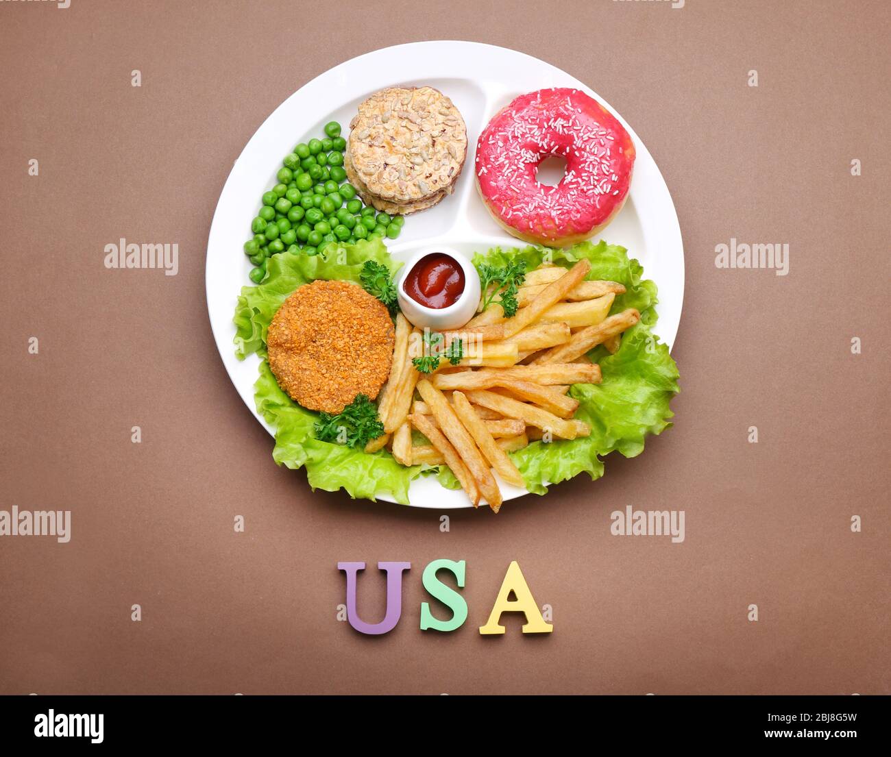 Traditional American lunch on brown background Stock Photo - Alamy