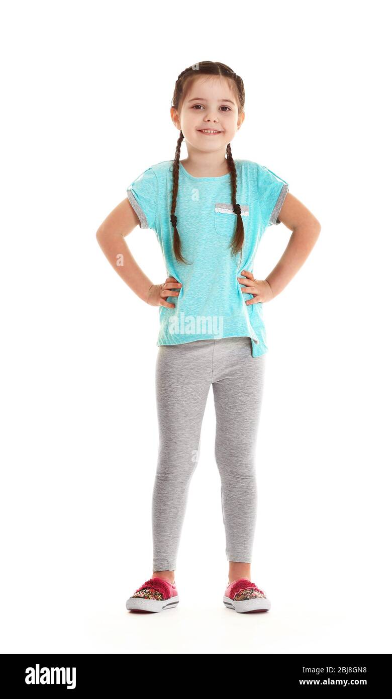 Standing little cute girl, isolated on white Stock Photo - Alamy
