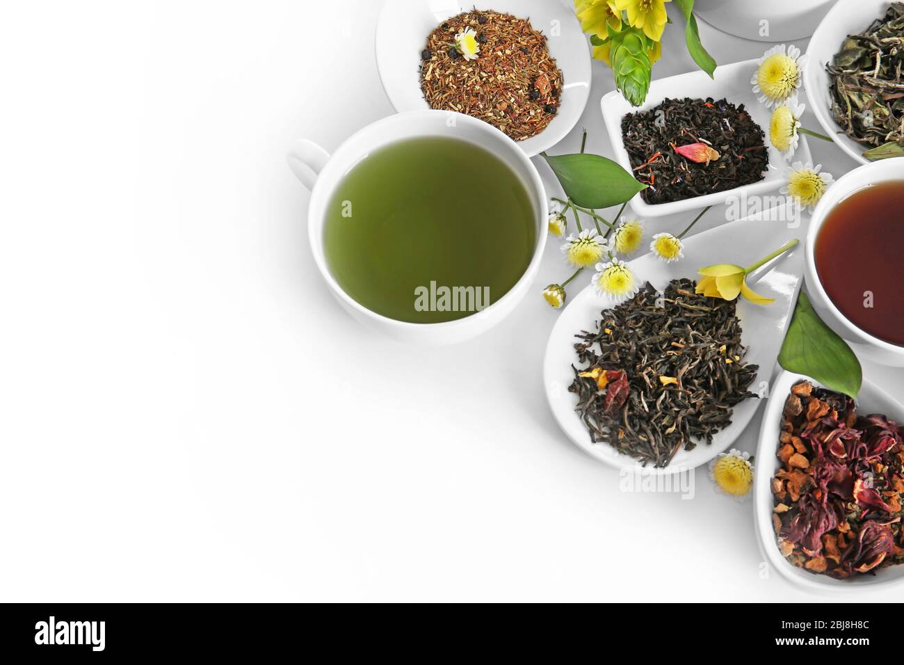 Different sorts of tea on white background Stock Photo - Alamy