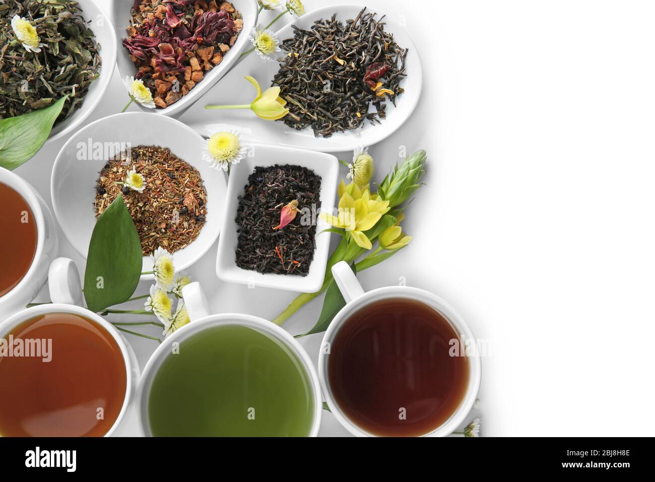 Different sorts of tea on white background Stock Photo - Alamy