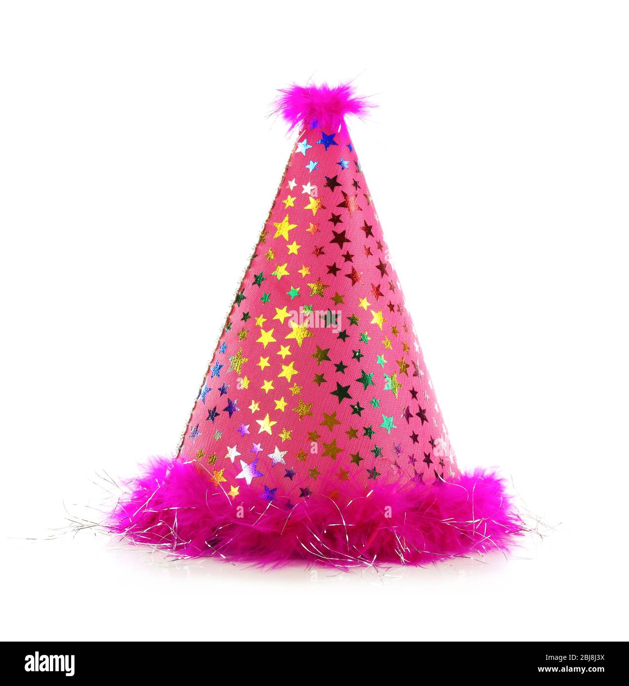 Pink party hat on white background Stock Photo - Alamy