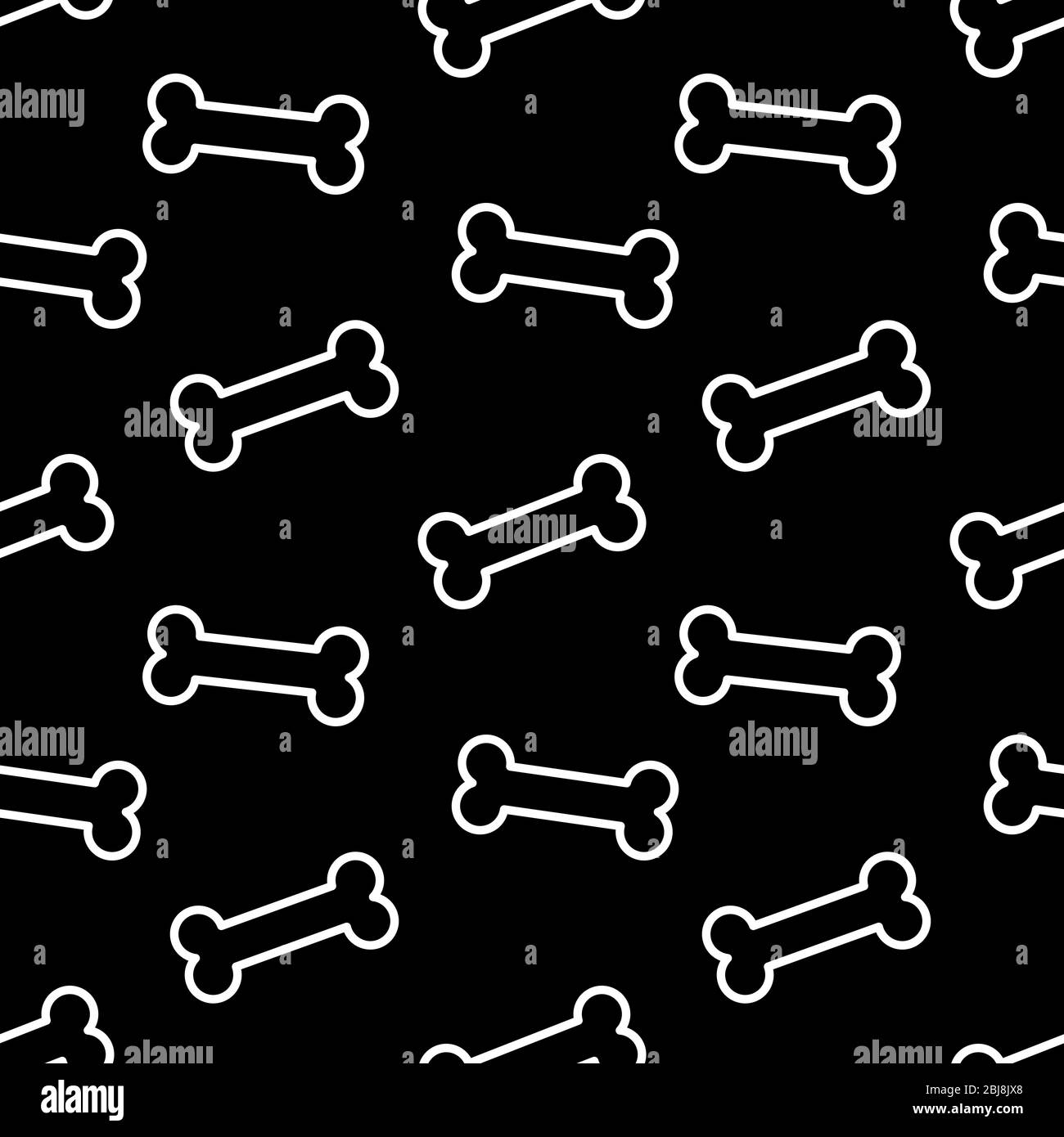Seamless pattern with white outline bones on black background. Vector ...