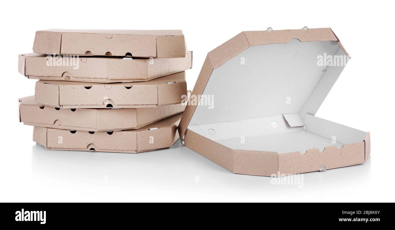 Stack of pizza boxes, isolated on white Stock Photo - Alamy