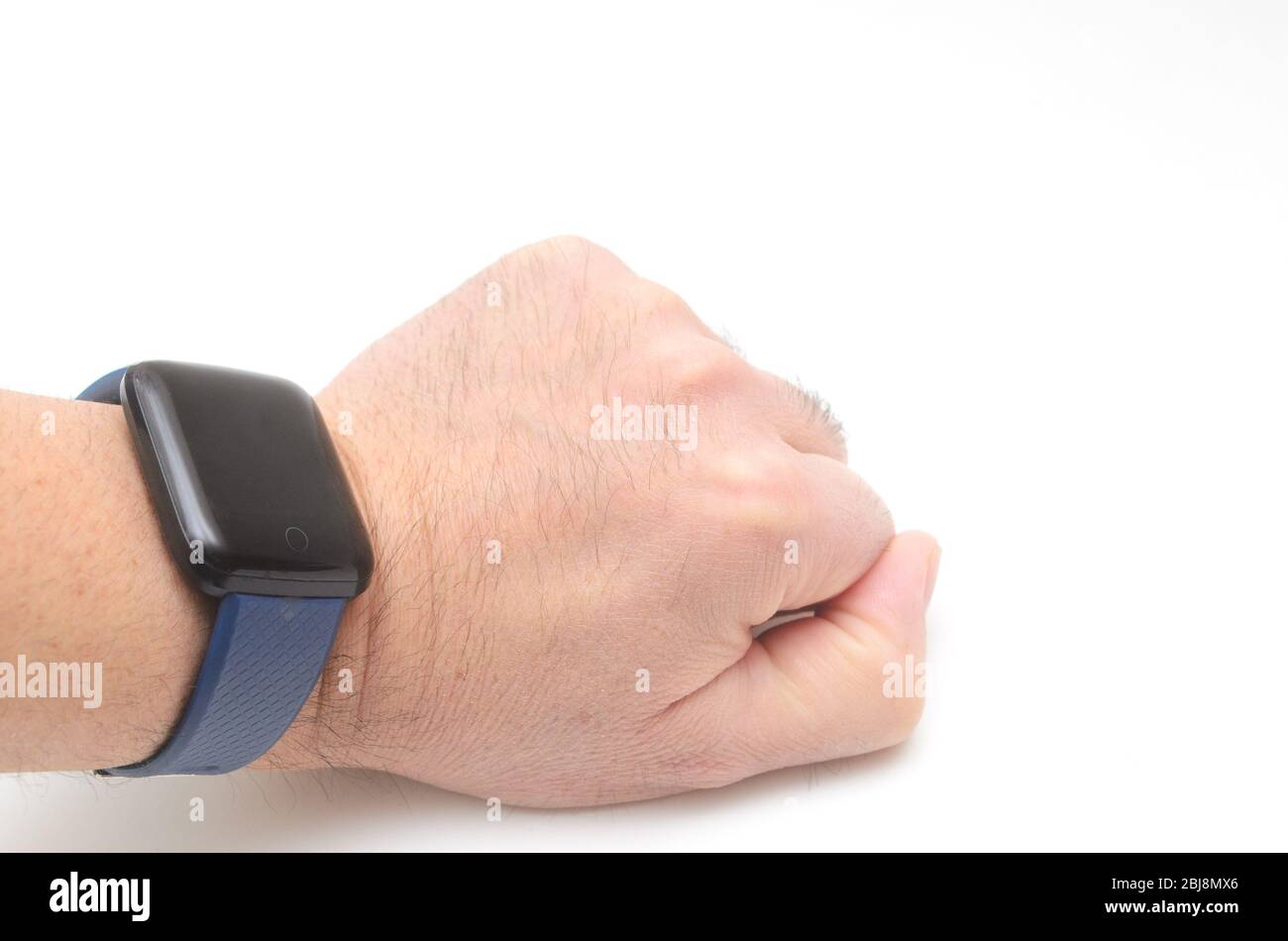 Smart watch on man hand on white background Stock Photo - Alamy