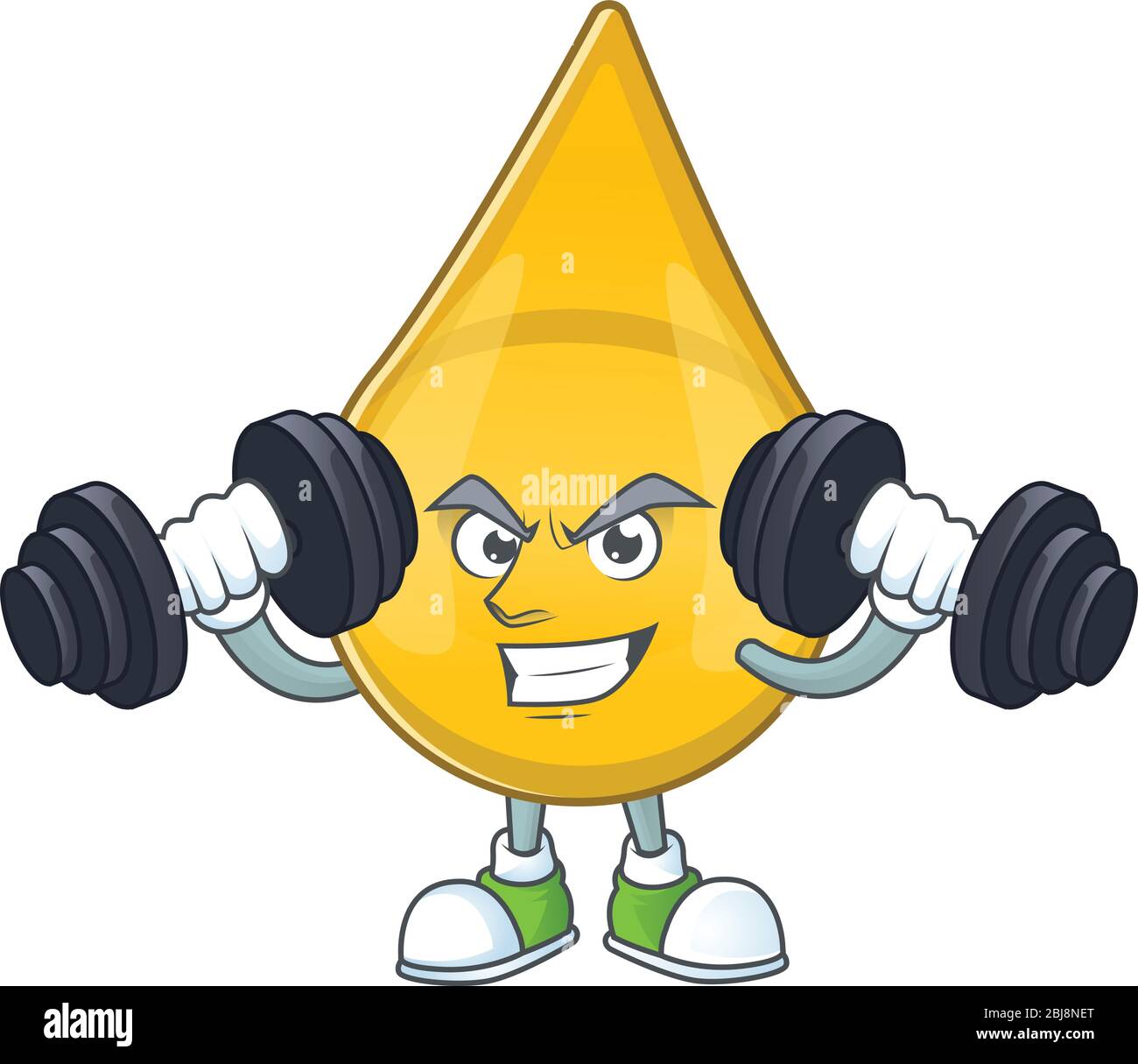 Fitness exercise gold hair serum cartoon character using barbells Stock ...