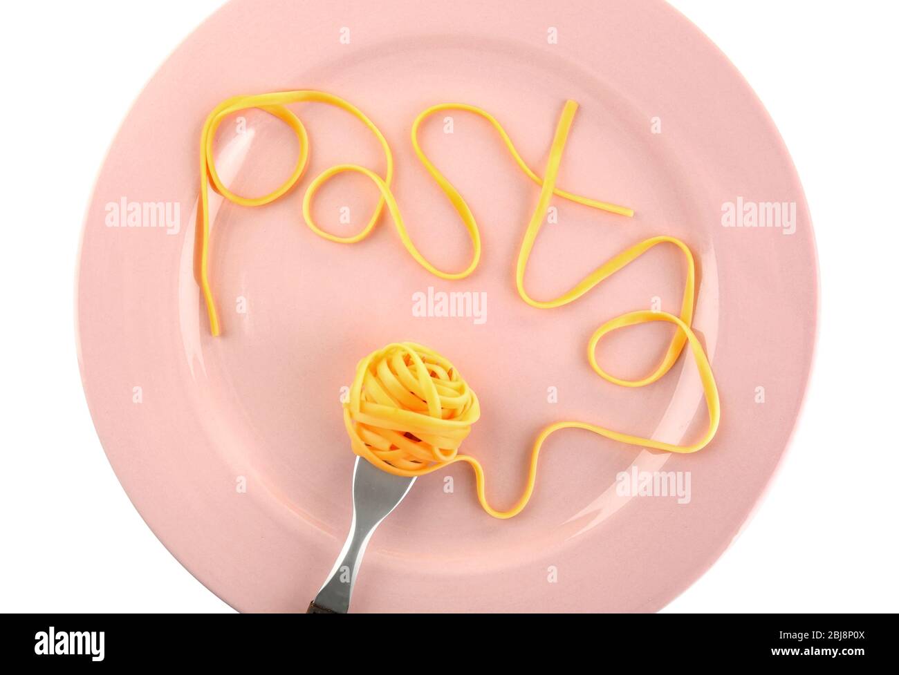 Word "Pasta" made of spaghetti on plate isolated on white Stock Photo ...