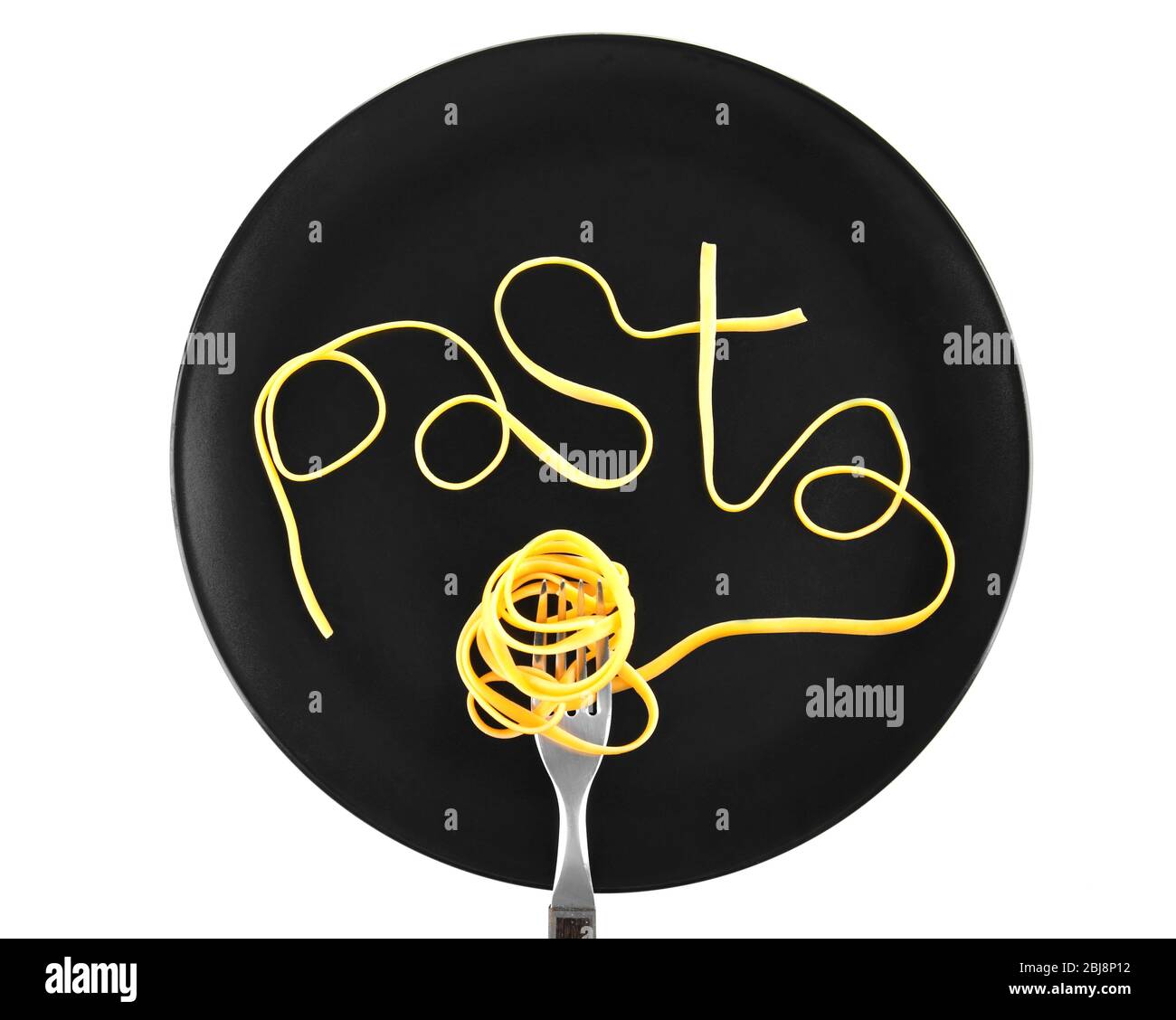 Word "Pasta" made of spaghetti on plate isolated on white Stock Photo ...