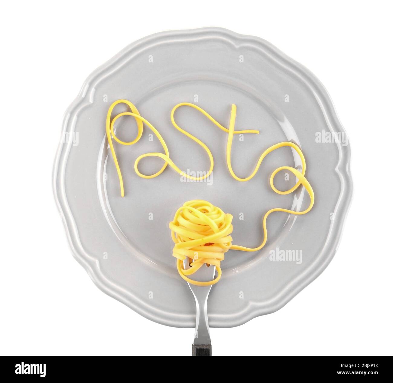 Word "Pasta" made of spaghetti on plate isolated on white Stock Photo ...