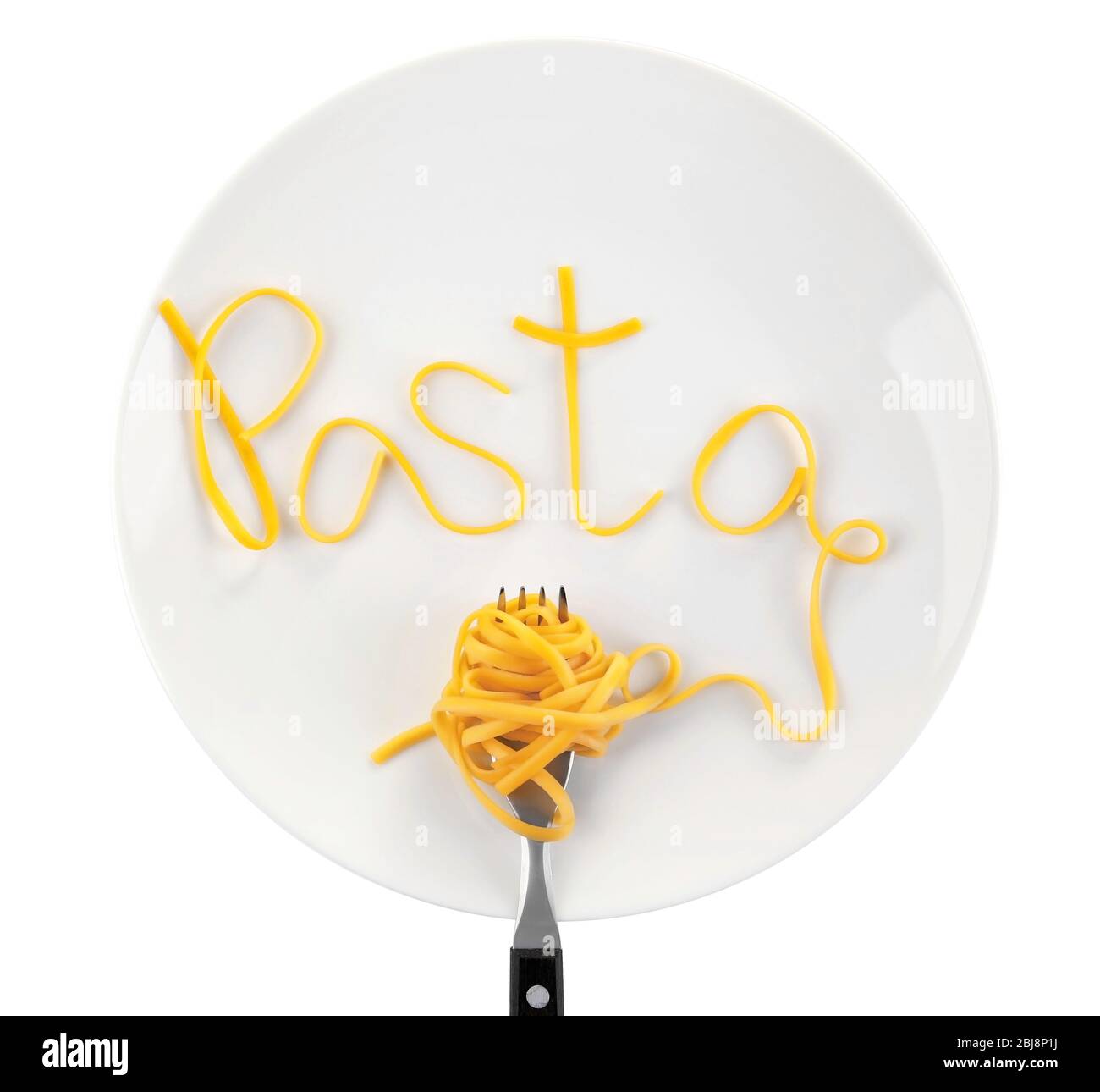 Word "Pasta" made of spaghetti on plate isolated on white Stock Photo ...