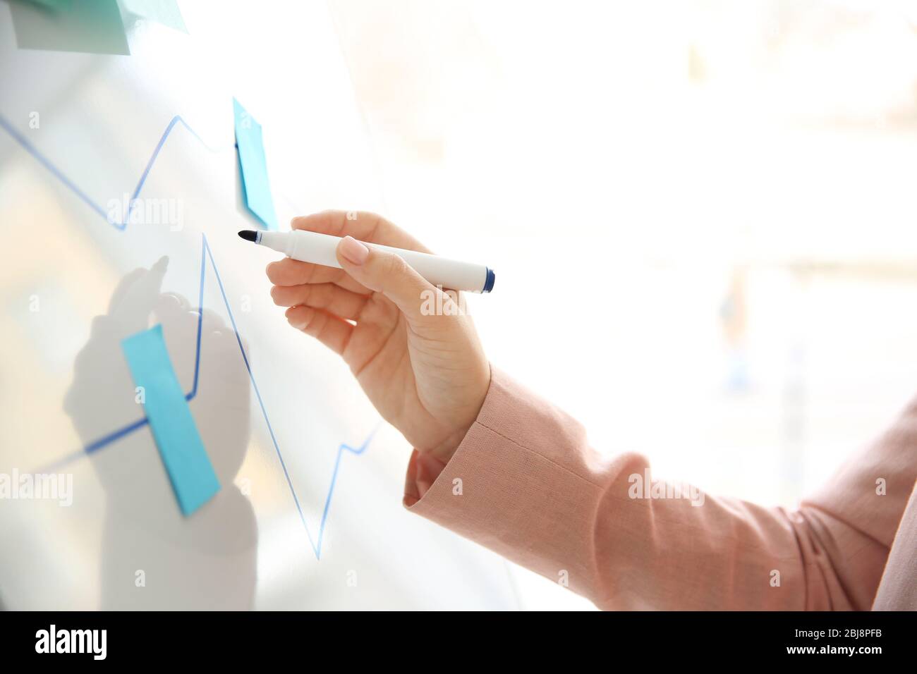 Businesswoman drawing schedule on whiteboard Stock Photo - Alamy