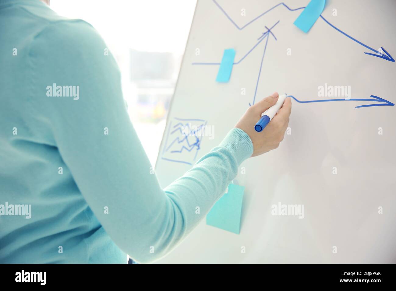 Businesswoman drawing schedule on whiteboard Stock Photo - Alamy