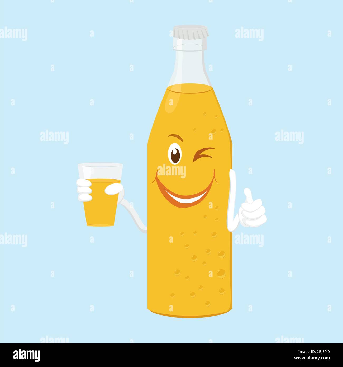 illustration fun bottle of lemonade with glass with smiling face Stock ...