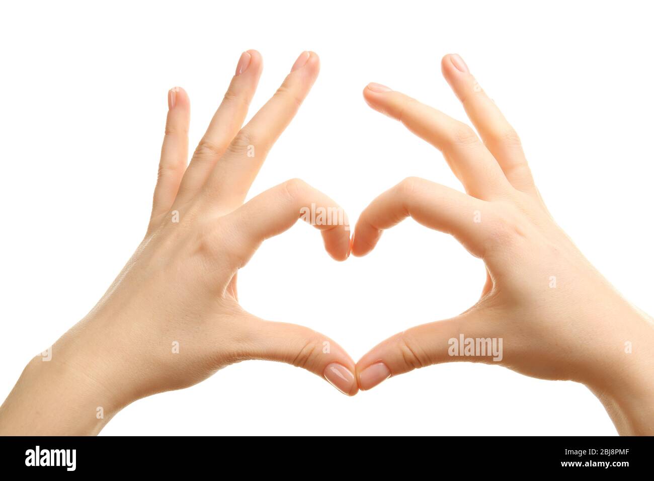 Female hands in heart shape on white background Stock Photo - Alamy
