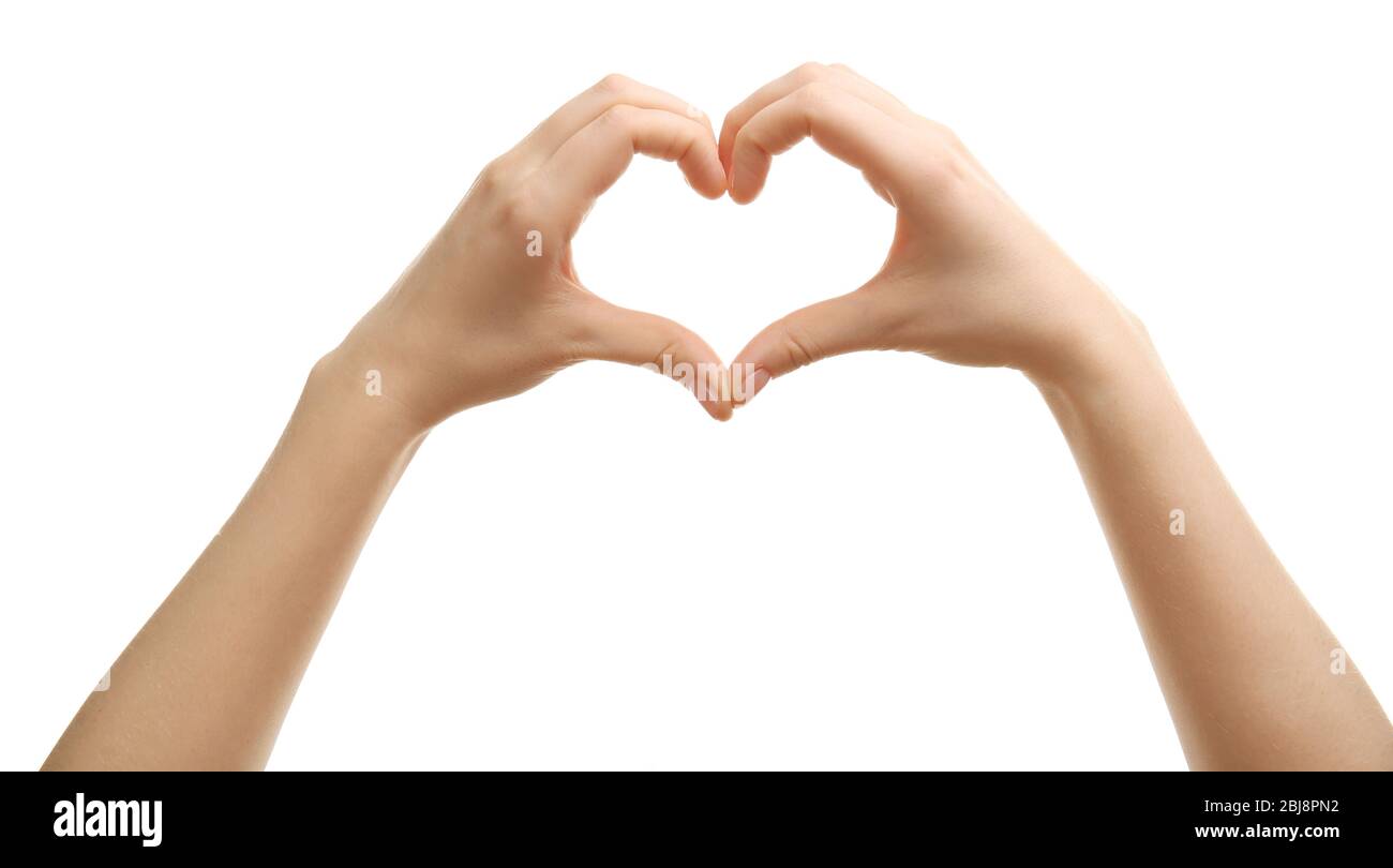 Female hands in heart shape on white background Stock Photo - Alamy