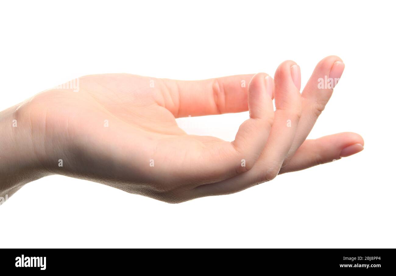 Open palm hand gesture on white background Stock Photo - Alamy