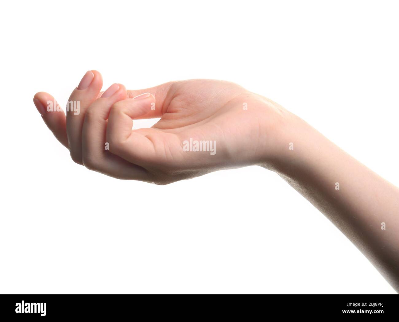 Open palm hand gesture on white background Stock Photo - Alamy