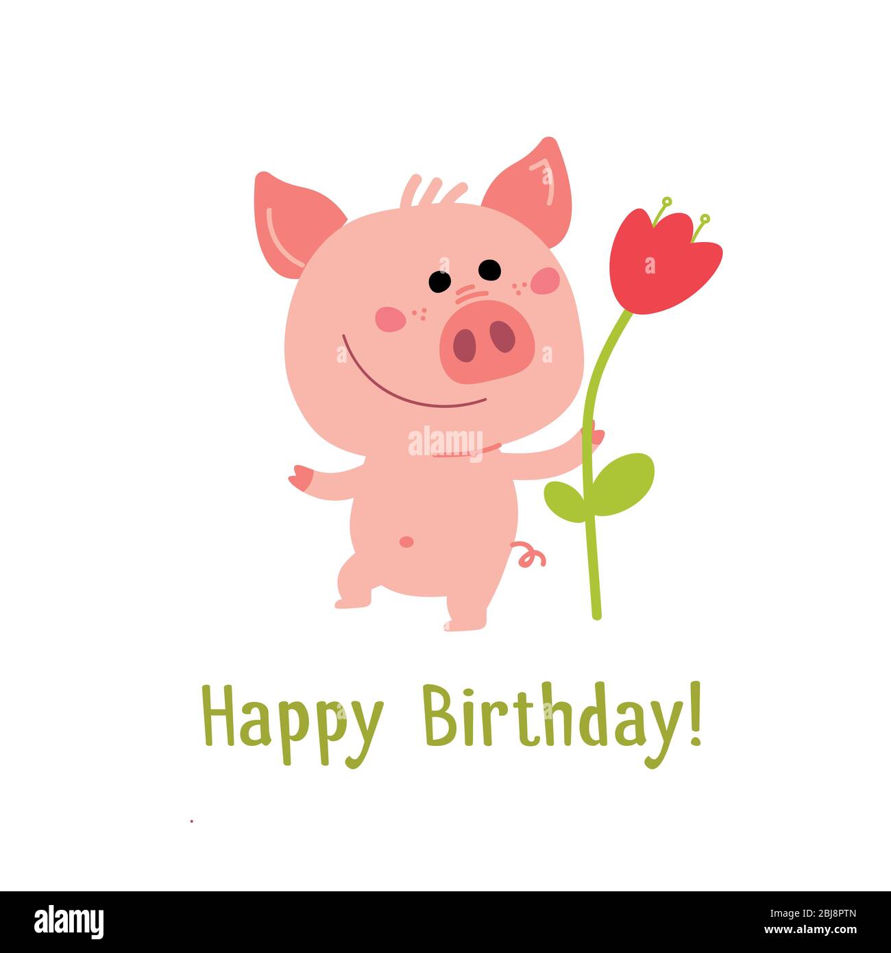 Vector Pink Piggy with a spring flower. Cartoon illustration Stock ...