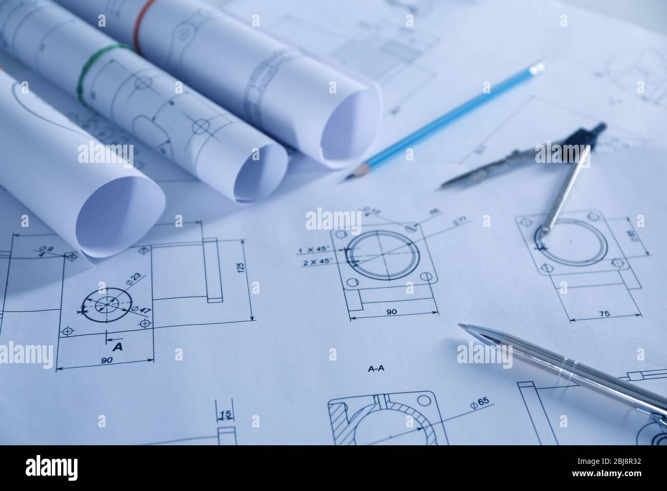 Set of engineering drawings closeup Stock Photo - Alamy