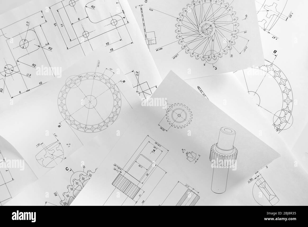 Set of engineering drawings, top view Stock Photo - Alamy