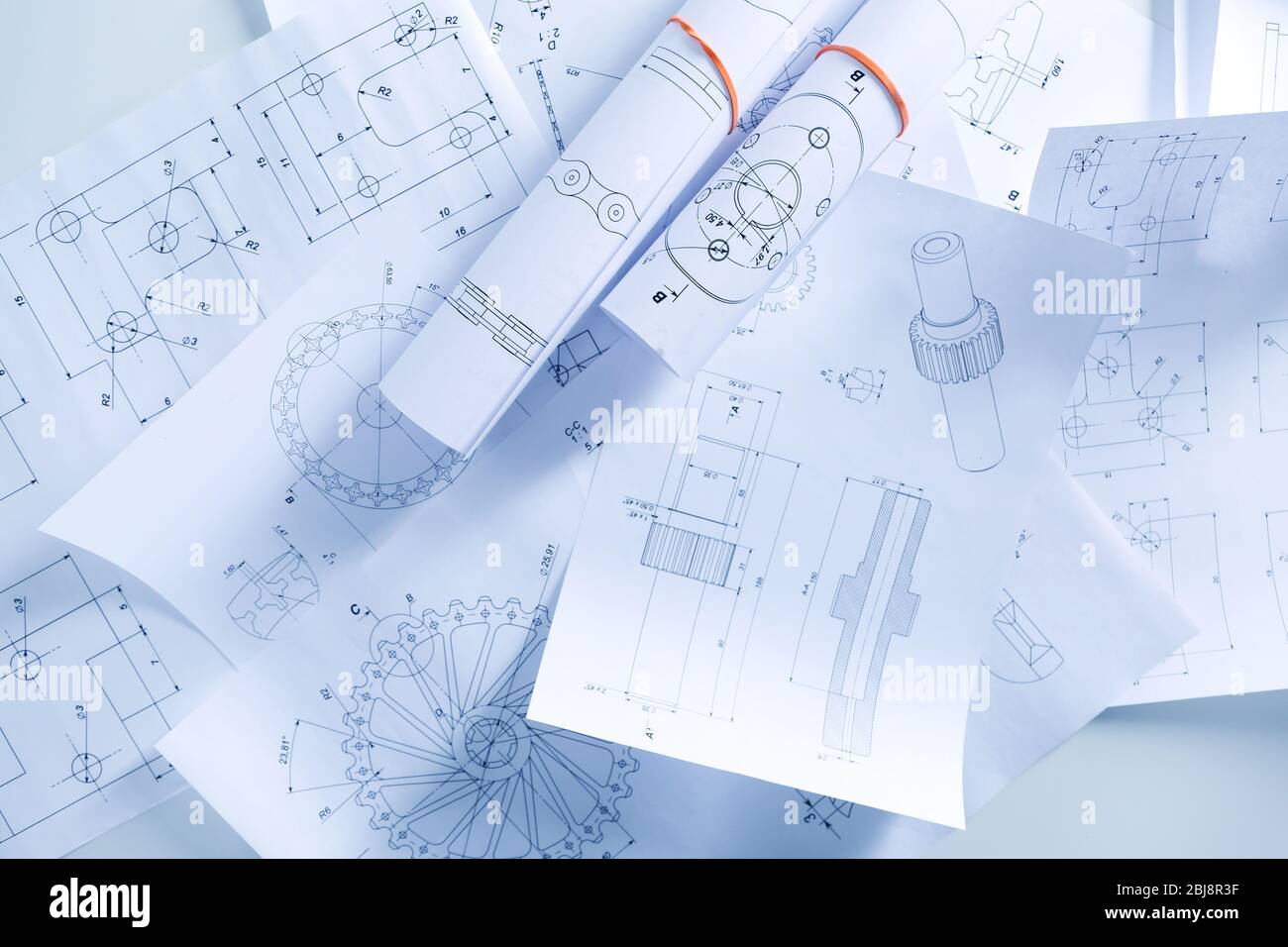 Set of engineering drawings, top view Stock Photo - Alamy