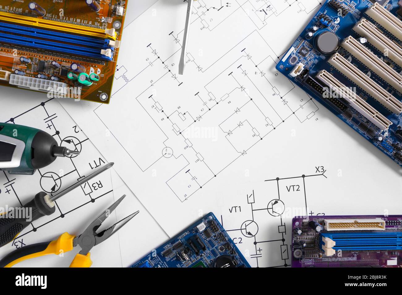 Electrical drawings with tools, top view Stock Photo - Alamy