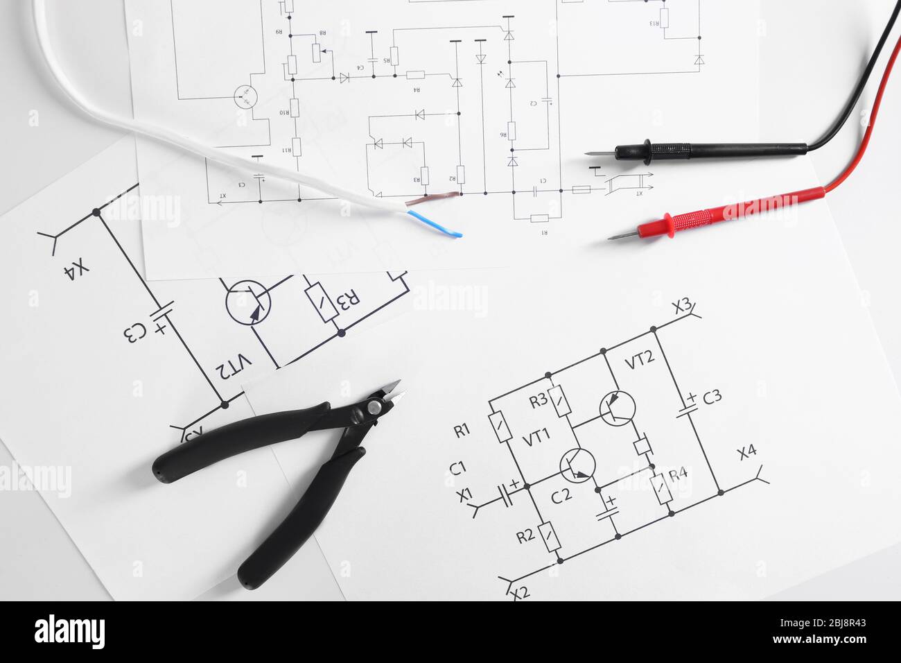 Electrical drawings with tools, top view Stock Photo - Alamy