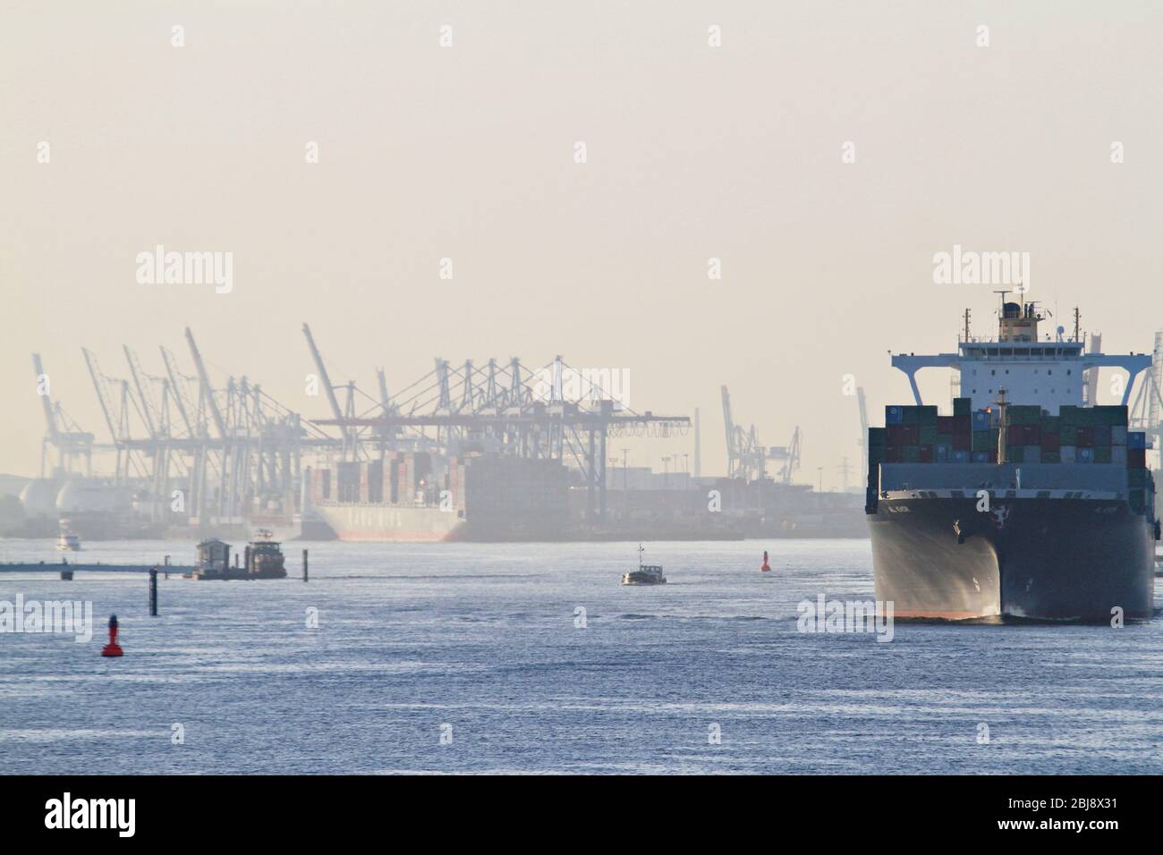 Container Ship on river Elbe Stock Photo - Alamy