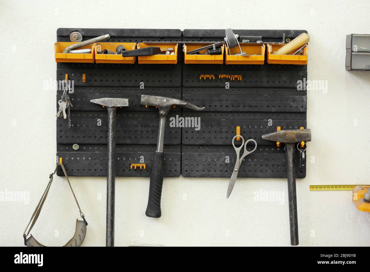 Set of working instrument in garage Stock Photo - Alamy
