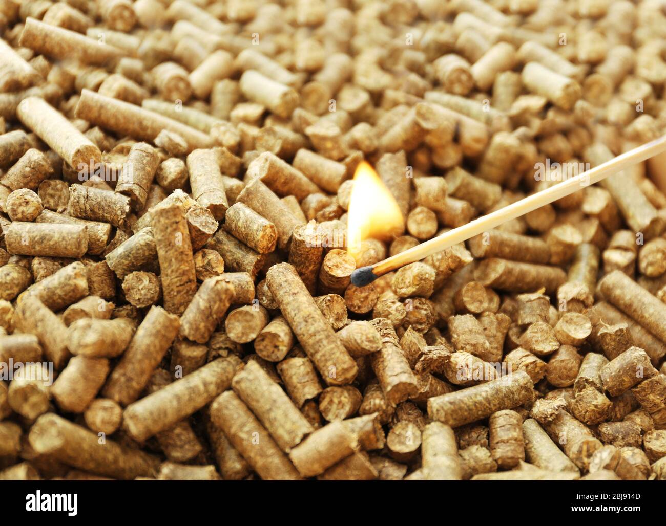 human hand holding burning match on solid pellets background Stock ...