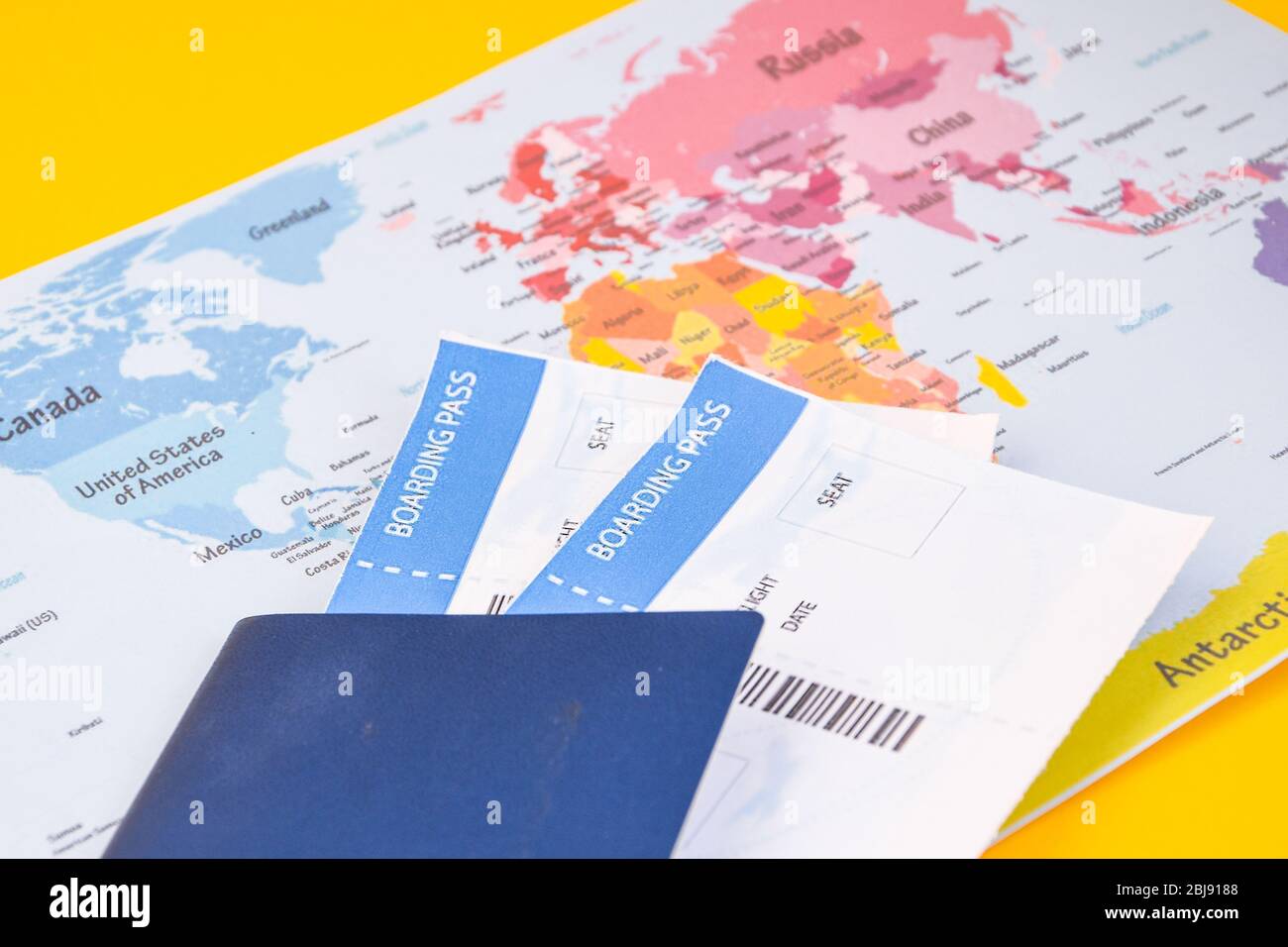 passport, boarding pass over map. travel concept Stock Photo - Alamy