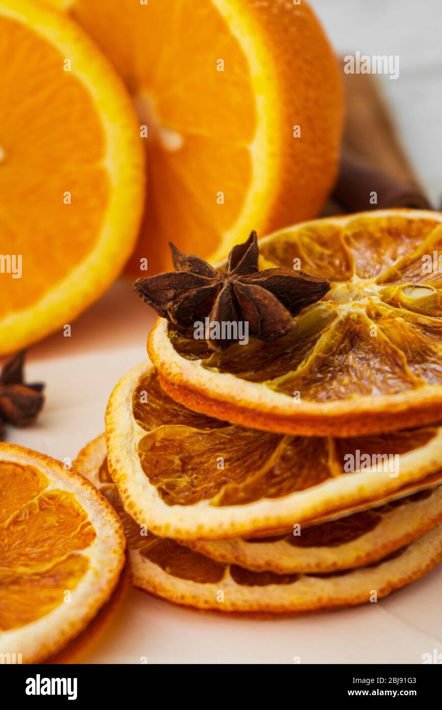 home preparation. sliced dried orange, slices, natural fruit chips ...