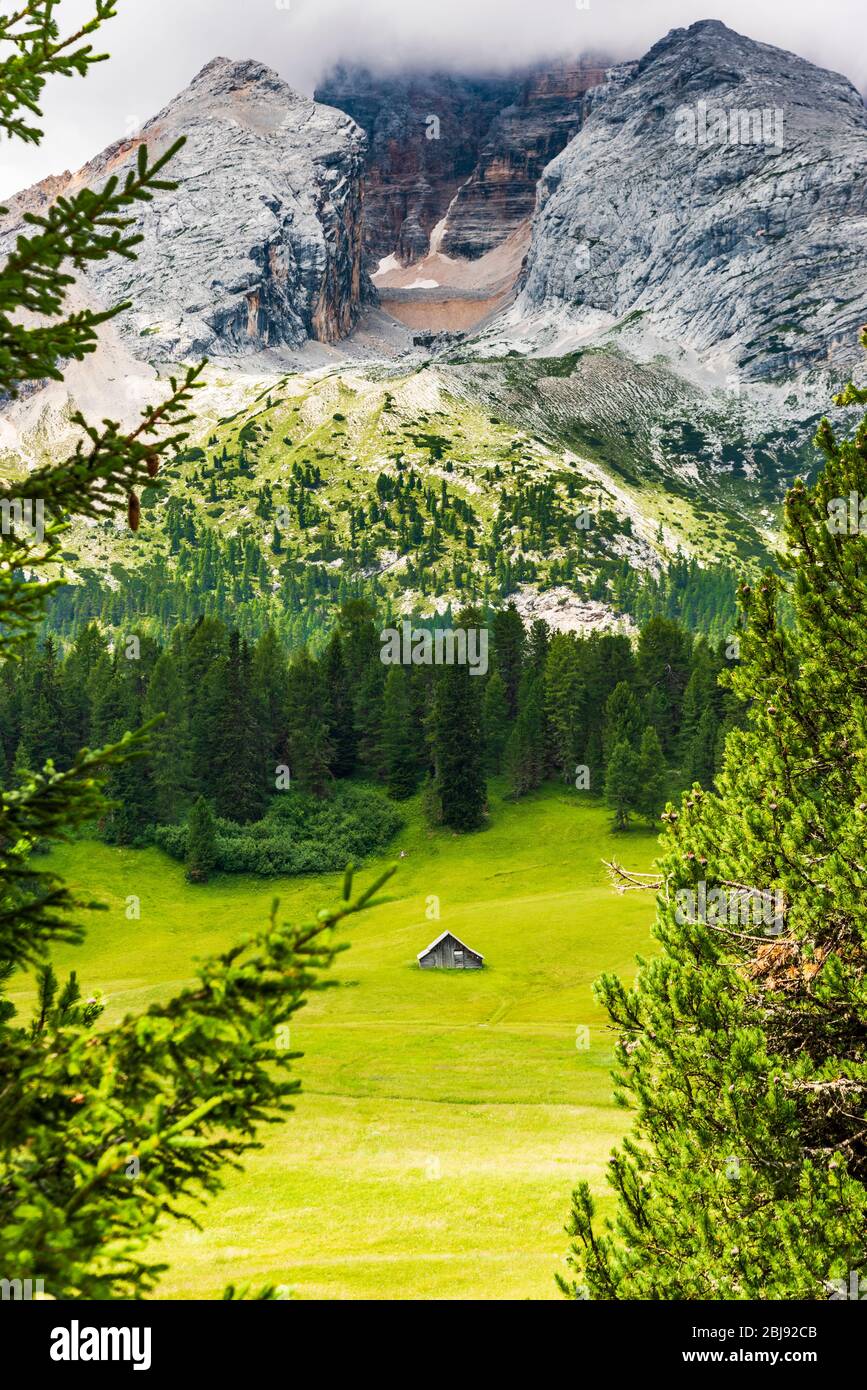 Prato Piazza in the Braies Valley. Plateau nestled in the Dolomites ...