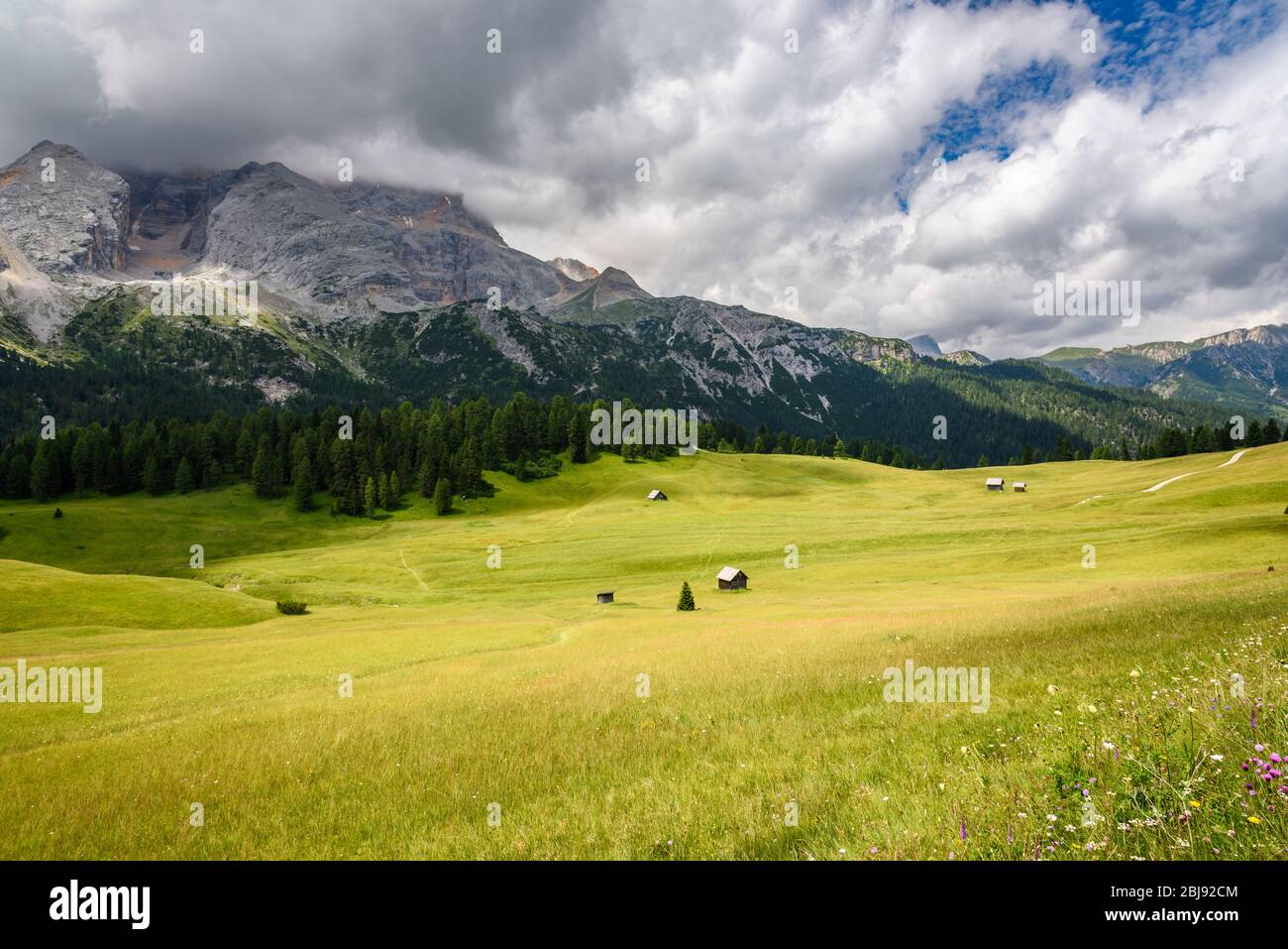 Prato Piazza in the Braies Valley. Plateau nestled in the Dolomites ...