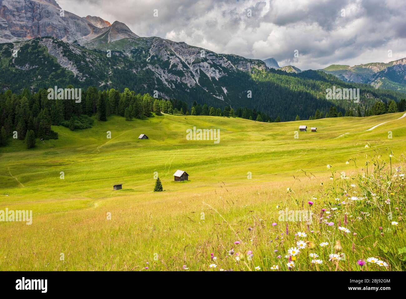 Prato Piazza in the Braies Valley. Plateau nestled in the Dolomites ...