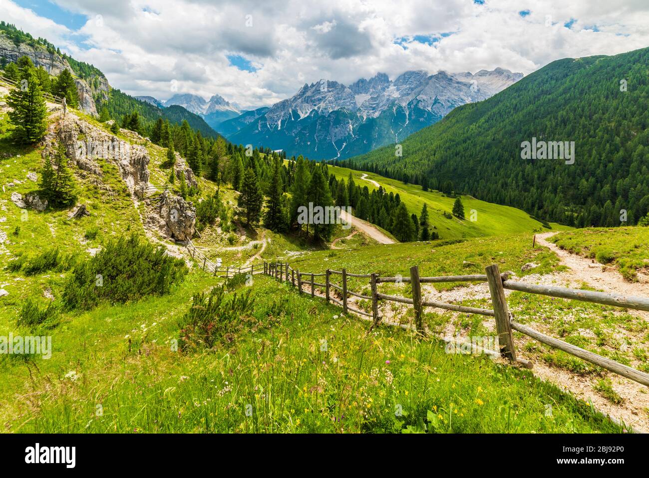 Prato Piazza in the Braies Valley. Plateau nestled in the Dolomites ...