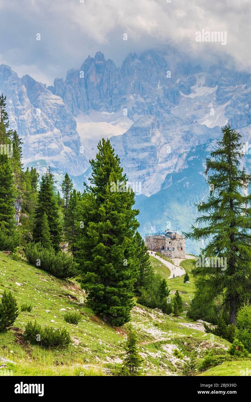 Prato Piazza in the Braies Valley. Plateau nestled in the Dolomites ...