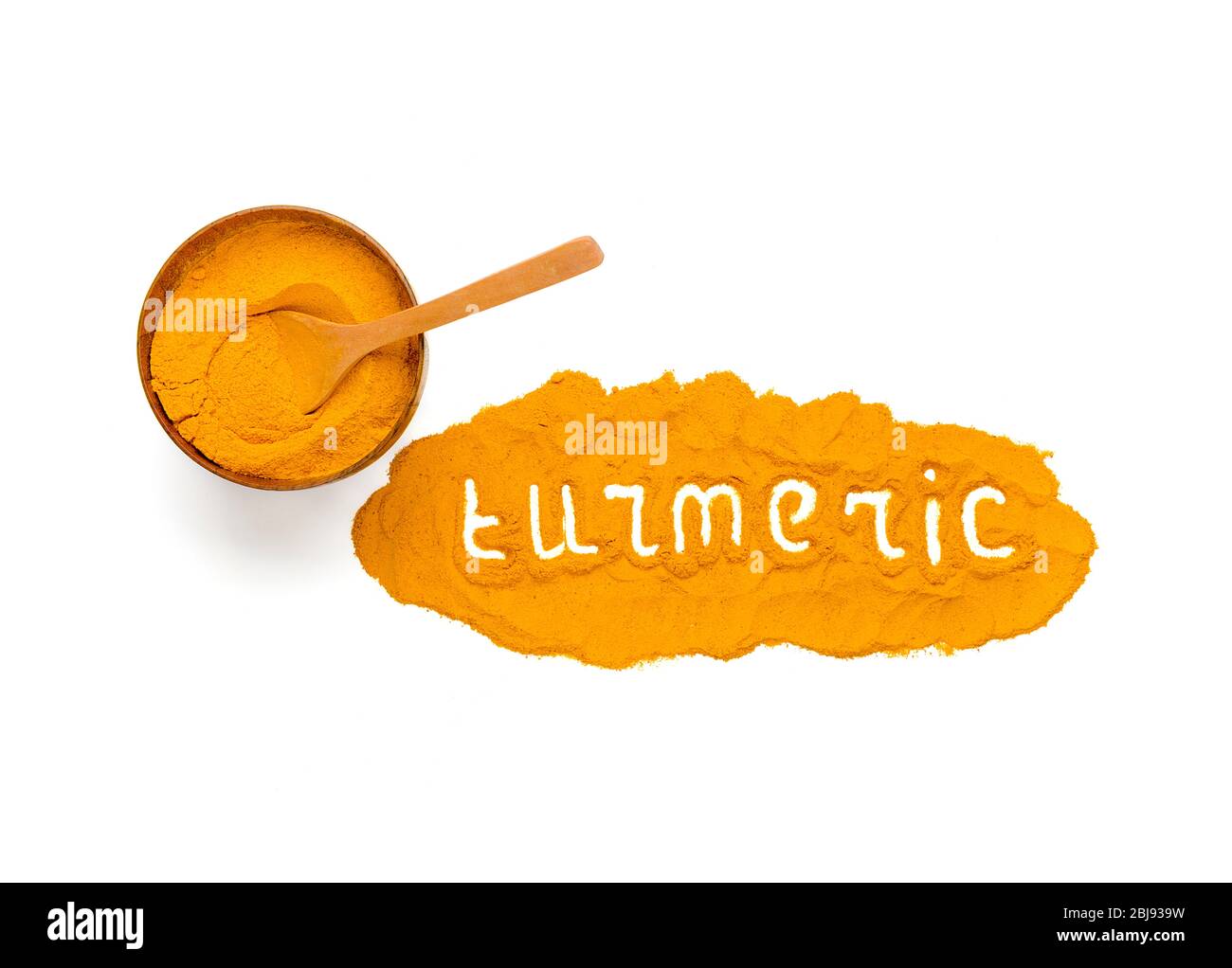 Dried turmeric powder in wooden bowl and wooden spoon curcumin , yellow ...