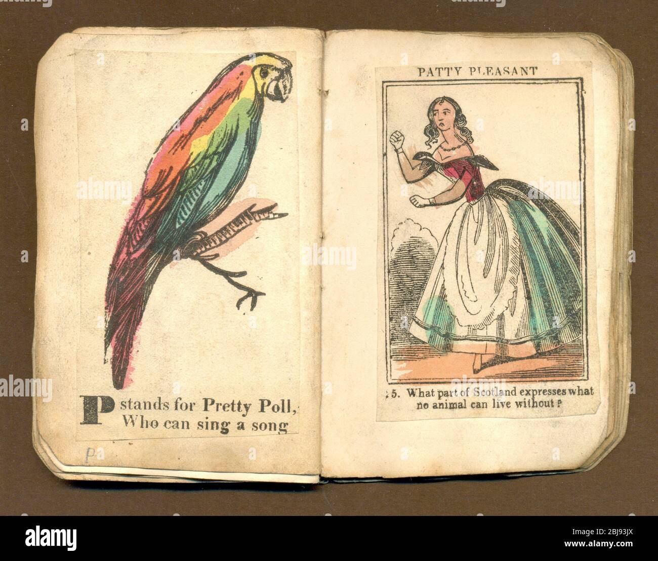 Home made alphabet book open at P for Polly circa 1850 Stock Photo - Alamy