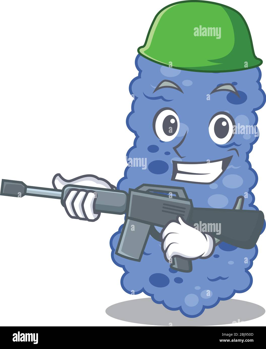 A cartoon picture of burkholderia bacteria in Army style with machine ...