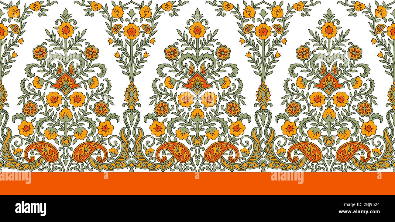 Indian mughal flower motif border background Stock Photo - Alamy