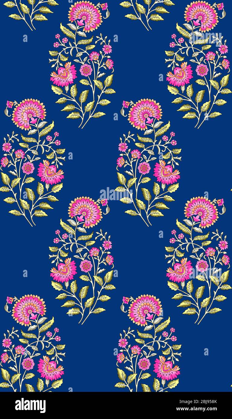 seamless mughal floral pattern with blue background Stock Photo - Alamy