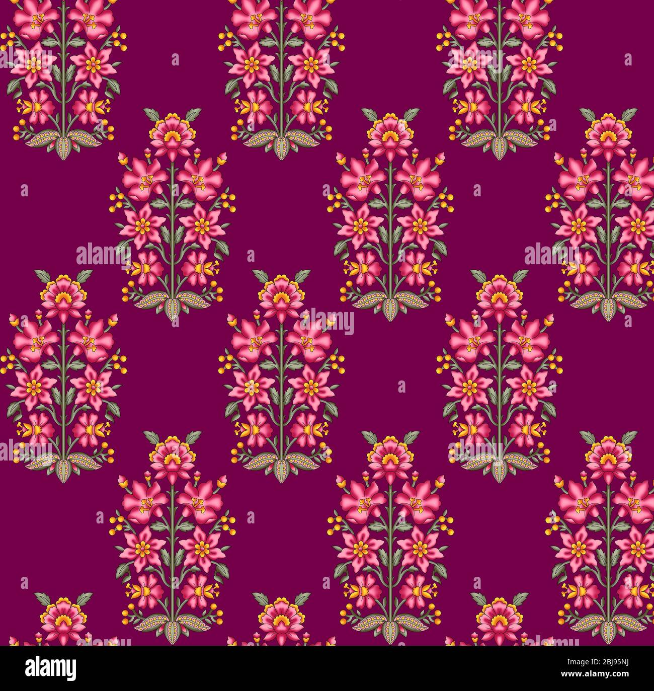 seamless mughal floral pattern with marun background Stock Photo - Alamy