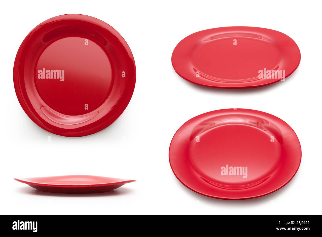 collection of empty red plate on the white background Stock Photo - Alamy