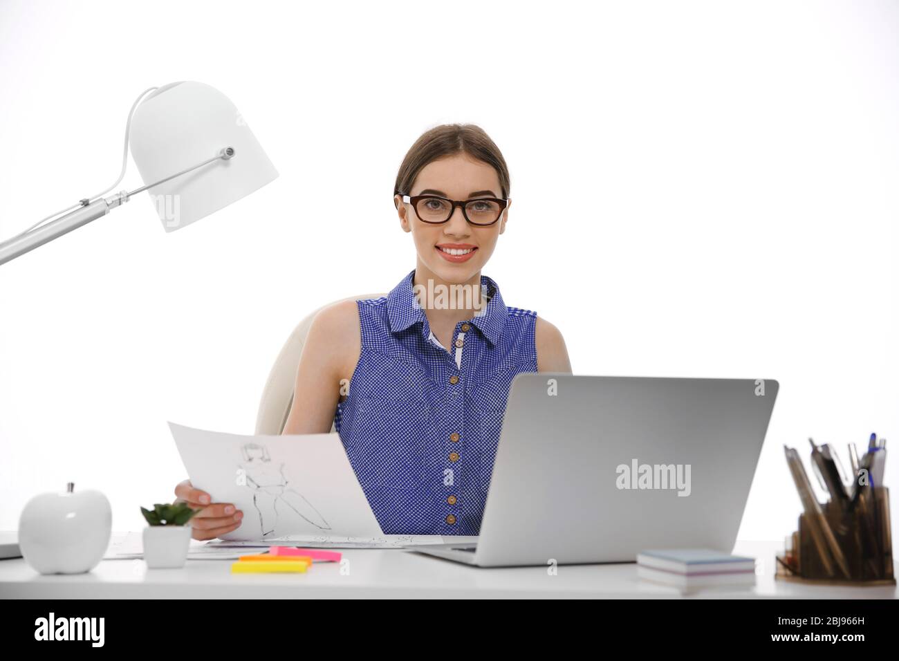 Woman working at computer at office Stock Photo - Alamy