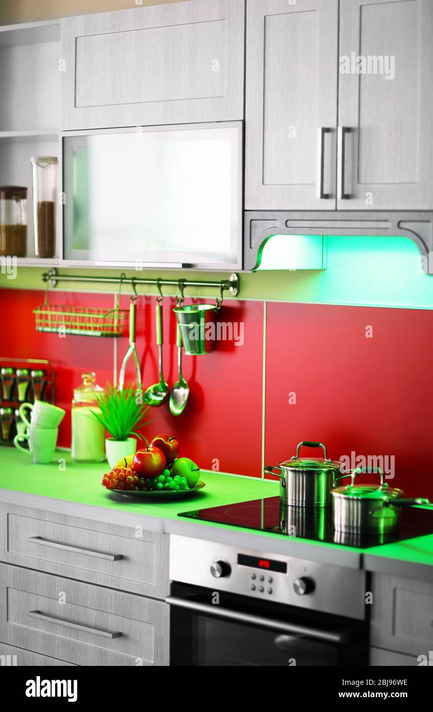 Modern kitchen interior with stove Stock Photo - Alamy