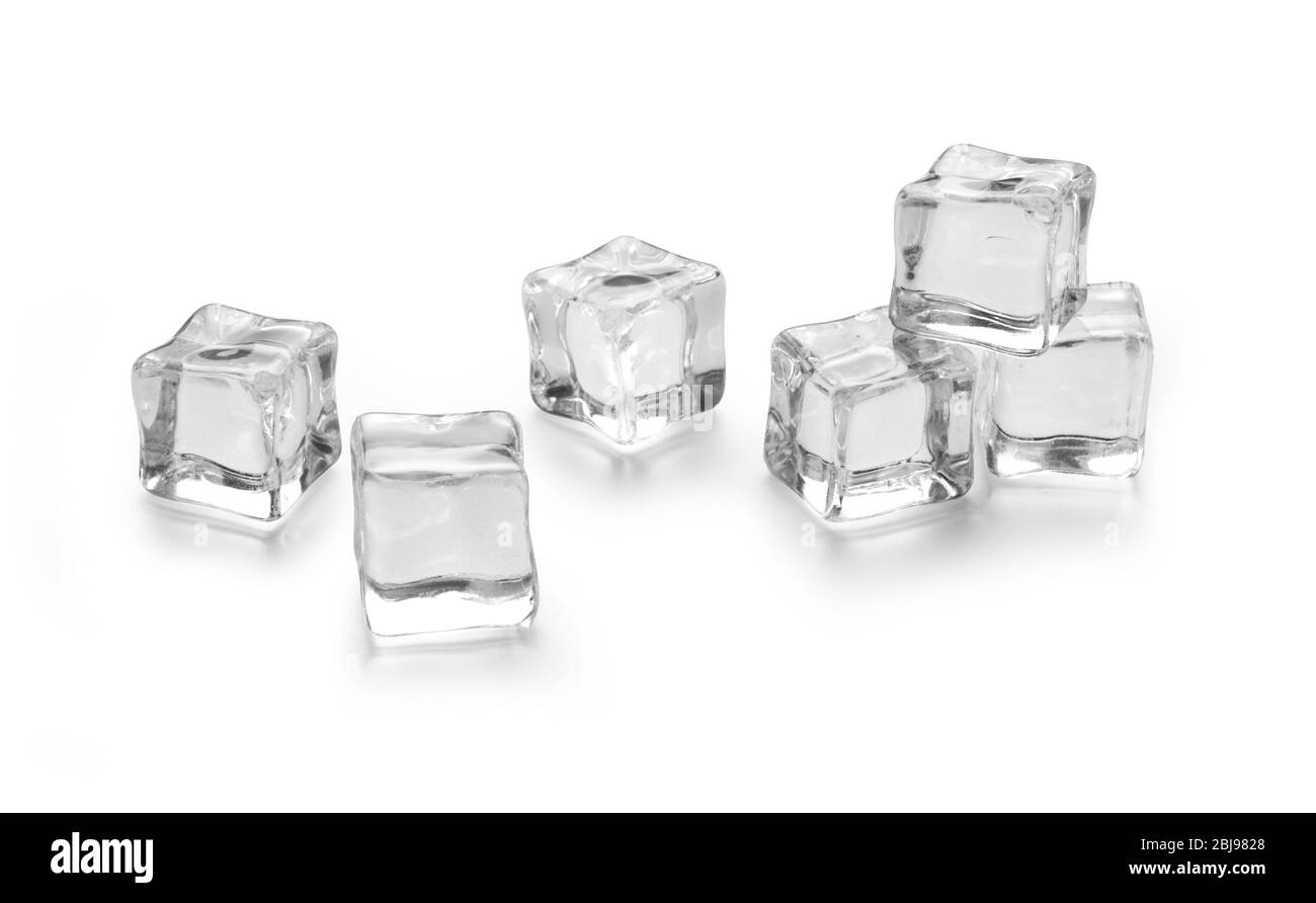 three ice cubes on white background Stock Photo - Alamy