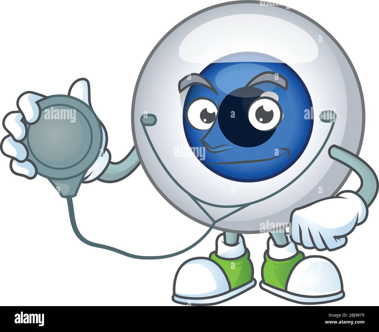 A dedicated Doctor human eye ball Cartoon character with stethoscope ...