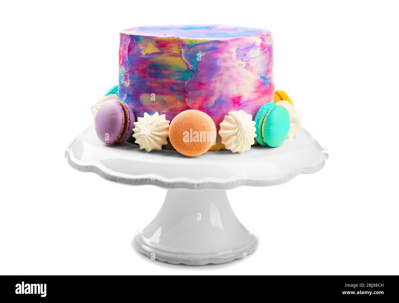 Colorful frosted cake on white background Stock Photo - Alamy
