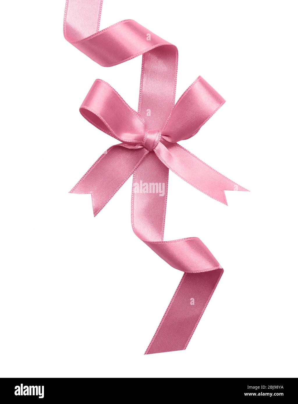 Pink ribbon with bow on white background Stock Photo - Alamy