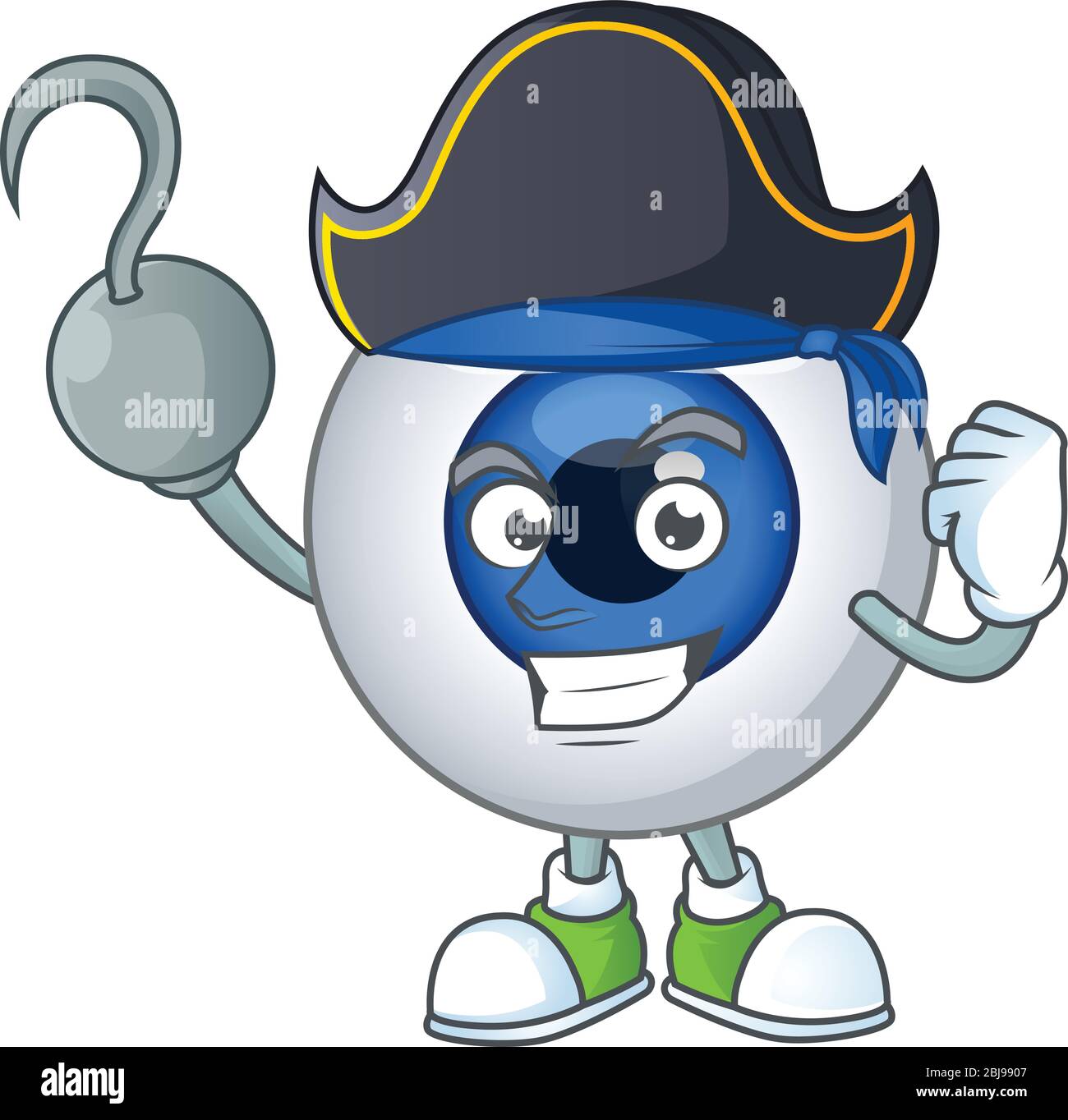 Cool pirate of human eye ball cartoon design style with one hook hand ...